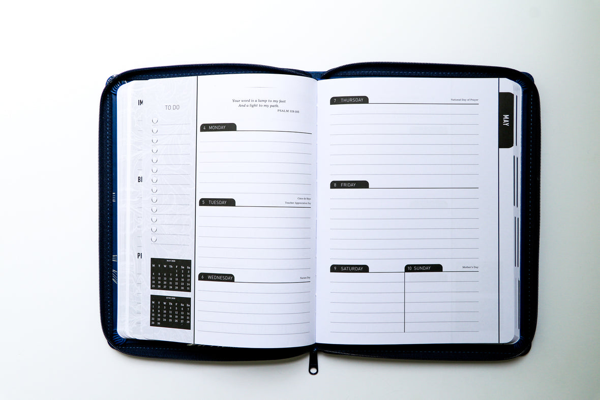 2026 NKJV 16-Month Scripture Planner, Zippered Leathersoft, Navy, Be S ...